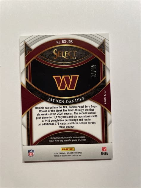 2024 select football jayden daniels rookie swatches white 75 commanders ebay