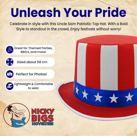 Uncle Sam Patriotic Top Hat Red White Blue Costume Cap With Stars 4th Of July £3106