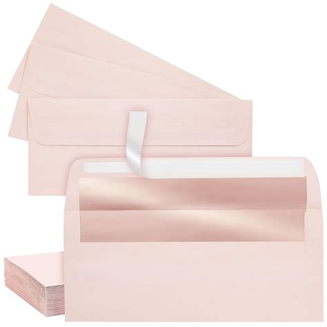 50 Pack 10 Blush Pink Envelopes With Metallic Rose Gold Foil Lining For Invitations Mailing