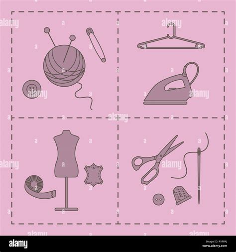 Vector Illustration With Tools Accessories For Sewing Buttons Clew