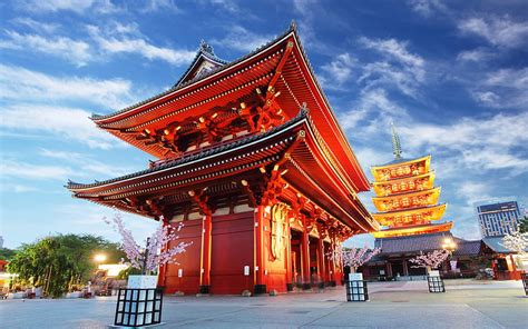 Asakusa Kannon Temple Buddhist Temple Tokyo Evening Japanese