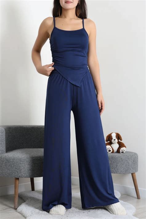 Asimetrik Kesim Milan Pijama Takımı Lacivert 535671857 Haydigiy
