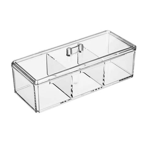 Box Acrylic Transparency Food Storage Box Stackable 3 Grids Tea Bag
