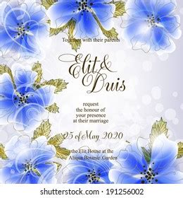 113427 Blue Floral Leaves Wedding Invitation Royalty Free Images