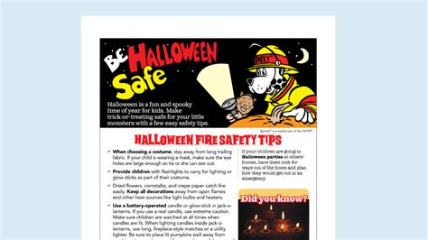 Printable Halloween Safety Tip Sheet Sparky School House