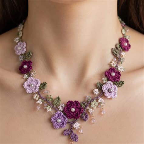 Crochet Wedding Flower Necklace Pattern Hand Crafted