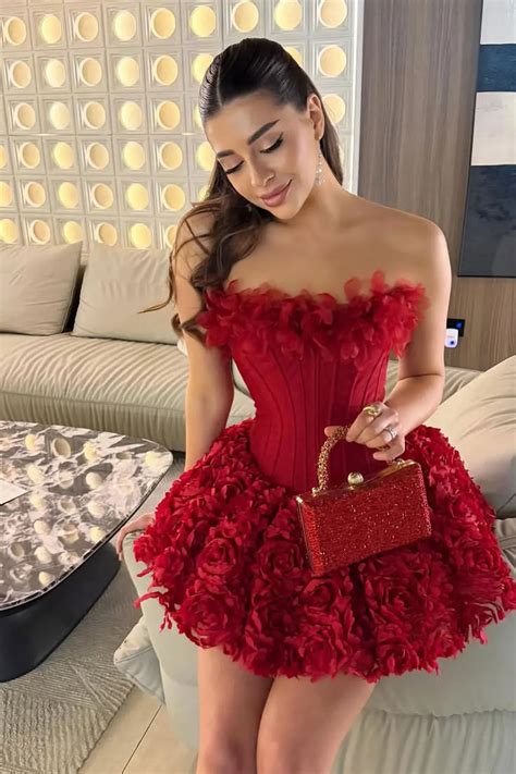 Red Strapless Corset 3d Flower Mini Short Homecoming Dress Rm201 Home