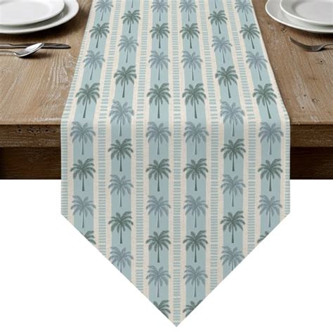 Blue Palm Trees Table Runner Linen Burlap Table Runner 72 Inches Long