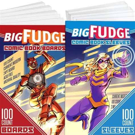 Big Fudge Comic Book Sleeves And Boards 100 Pack Clear