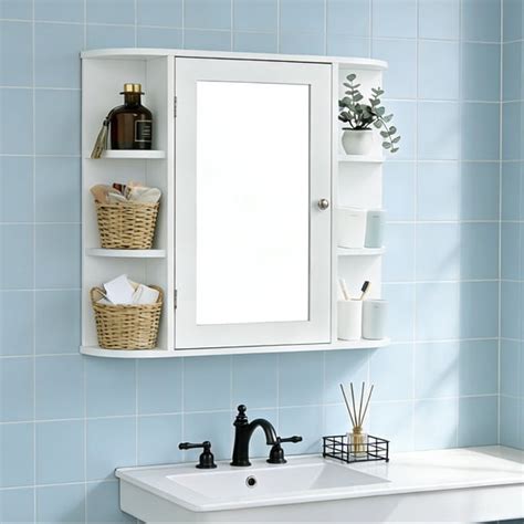 Modern Wall Mounted Bathroom Mirror Cabinet With Open Shelves