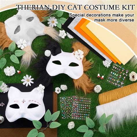 Seenelling 31 Pcs Diy Therian Mask Kit Blank Cat Mask Cream Ebay