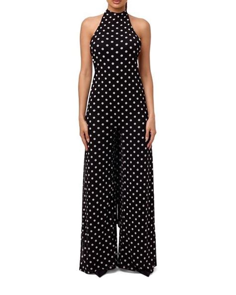 Naked Wardrobe Polka Dot Wide Leg Halter Jumpsuit In Black Lyst