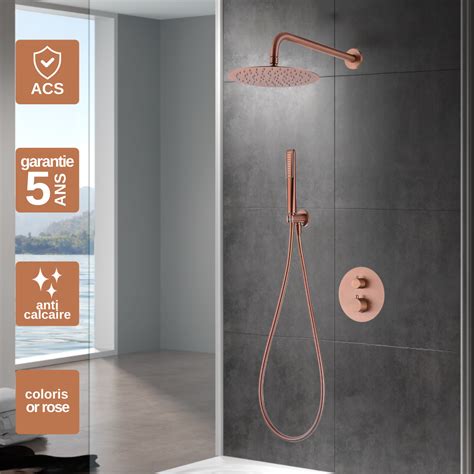 Colonne De Douche Encastrée Thermostatique Anti Calcaire Or Rose Cuivré Napoles Gtn047orc