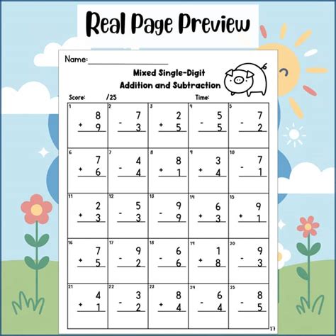 Mixed Addition And Subtraction Worksheets Single Digit Math Fact Fluency