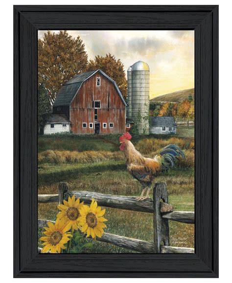 Hyperdrop Cart Black Wood Early Rooster Framed Wall Art Print Heavy