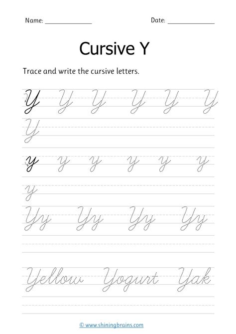 Cursive Y Free Cursive Writing Worksheet For Small And Capital Y Practice