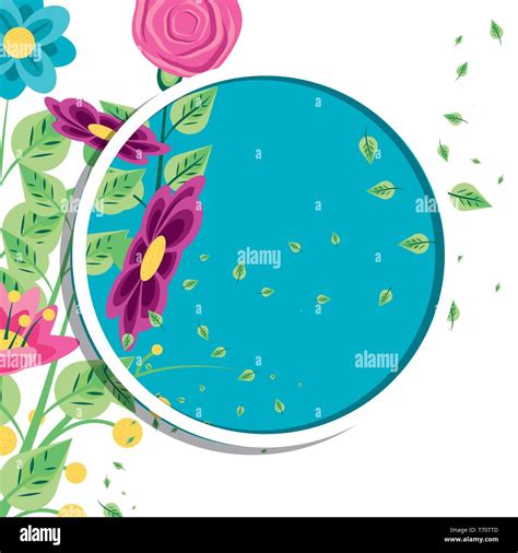 Frame Circular With Flowers Decoration Vector Illustration Design Stock