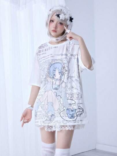 Romwe Edition Spring Summer Cute Anime Print Vaporwave Style Women T