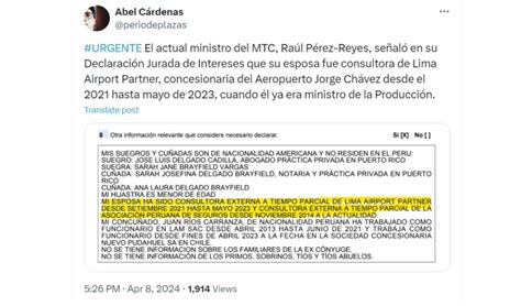 Esposa De RaÃºl PÃ©rez Reyes Fue Consultora De Lima Airport Partners Cuando Ã©l Era Ministro De