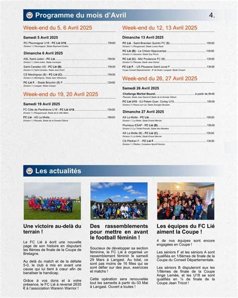 Liéquipe Avril 2025 Football Club Lié Plouguenast Gausson Plessala Langast