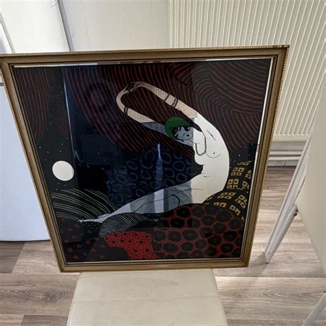 Framed Art Print Nude Woman And Moon Portrait Single Piece 60 X 59 Cm
