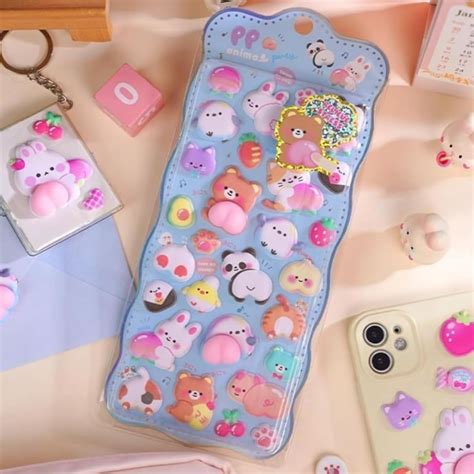 1pc 3d Squishy Butt Animal Stickers Cute Bunny Squeeze Bubble Decals