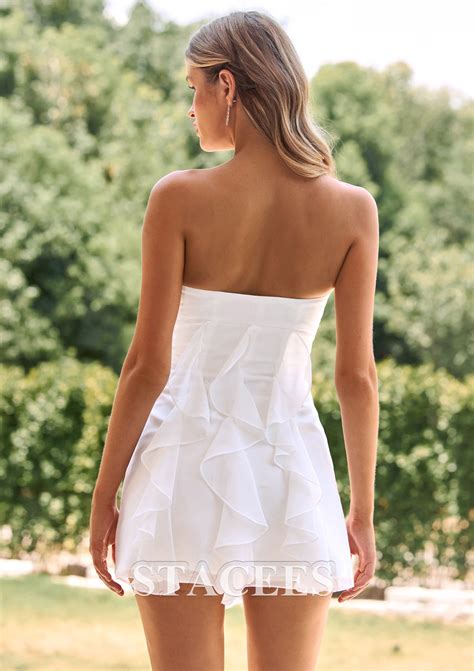 Stacees Strapless Ruffle A Line Ruched Chiffon Graduation Dress S9290h