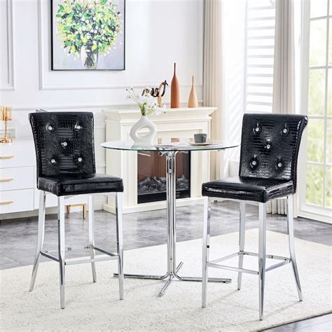 Watnature Set Of 2 Glam Bar Chairs Jet Black Faux Crocodile Leather