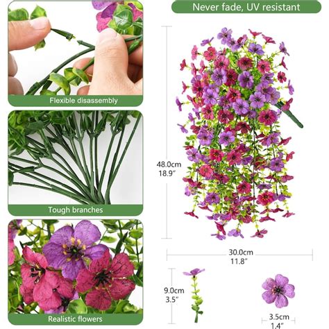 Misopily 2pcs Artificial Hanging Flowers Uv Resistant Outdoor Faux