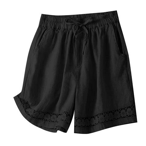 Charella Linen Shorts For Women Elastic Waist Wide Leg Lace Hem