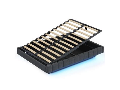 Lit Coffre 160x200 En Lin Gris Avec Rangement Hydraulique Led Et