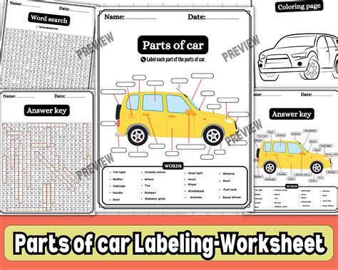 Parts Of A Car Worksheets Labeling Diagram Word Search Coloring STEM