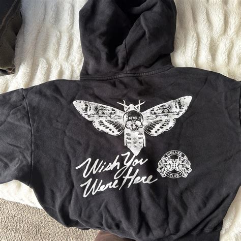 Black Hoodie With White Moth Graphic Featuring Wish Depop