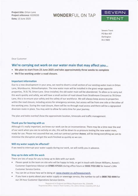 Water Main Works Orton Lane Wombourne Parish Council