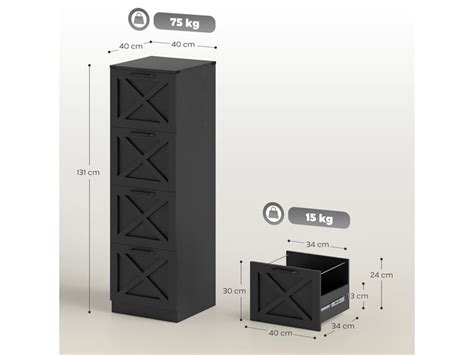 Caisson De Bureau 4 Tiroirs Pour Dossiers Suspendus Noir 40 X 40 X 131