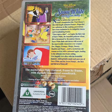 Walt Disney Classics Snow White And The Seven Dwarfs Vhs Pal U Special
