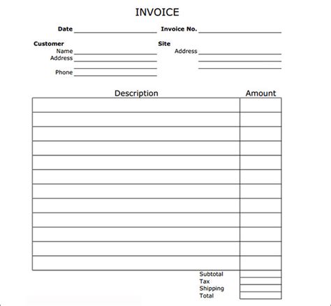 Blank Invoice Template Microsoft Word