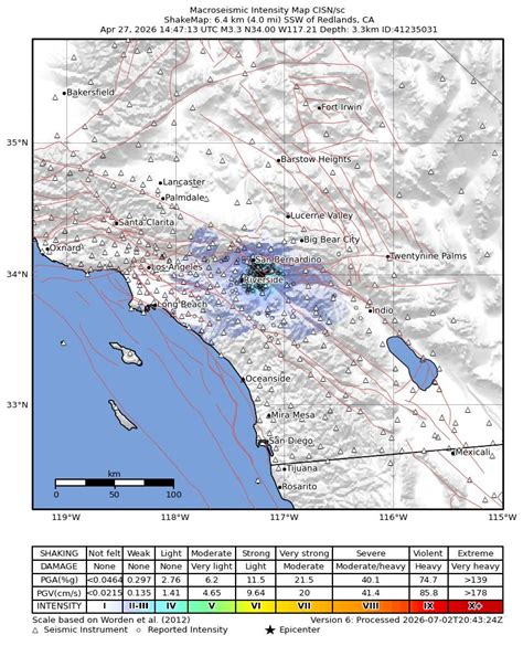 M33 Earthquake Redlands Ca — April 27 2026 495 Felt Reports