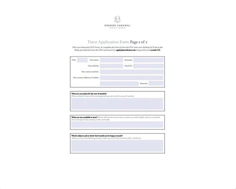Tutor Application Form Templates PDF
