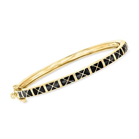 Black Enamel X Bangle Bracelet In 18kt Gold Over Sterling Ross Simons