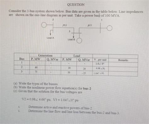 solved question consider the 3 bus system shown below bus