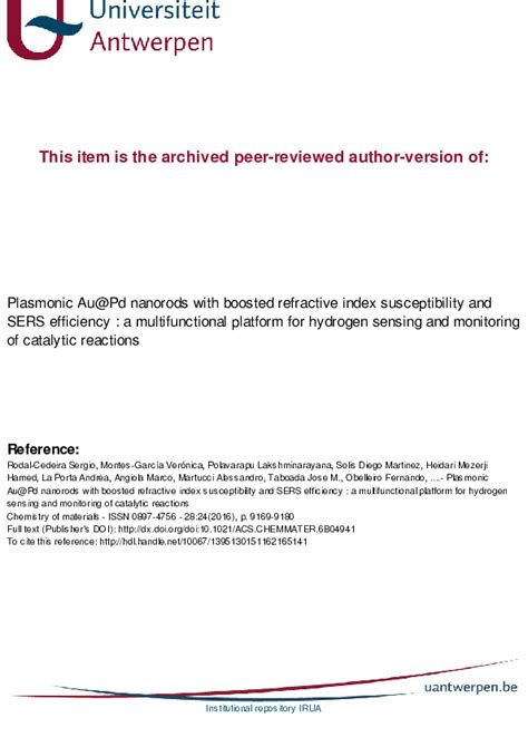 Pdf Plasmonic Au Pd Nanorods With Boosted Refractive Index Susceptibility And Sers Efficiency