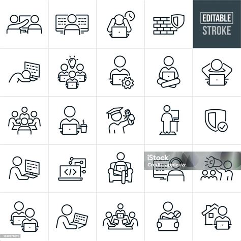 Computer Programming Thin Line Icons Editable Stroke Stock Illustration