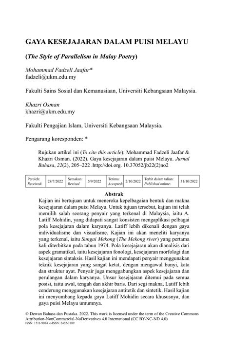 Pdf The Style Of Parallelism In Malay Poetry