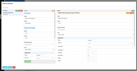 Material Database Operation Presets LaserWeb CNCWeb