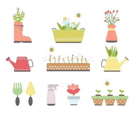 Set Of Spring Items Tools For Working In The Garden And In The Garden