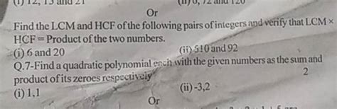 Find The LCM And HCF Of The Following Pairs Of Integers And Verify That L