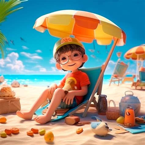 Premium Ai Image 3d Beach Boy Design Premium Ai Image 3d Beach Boy Design