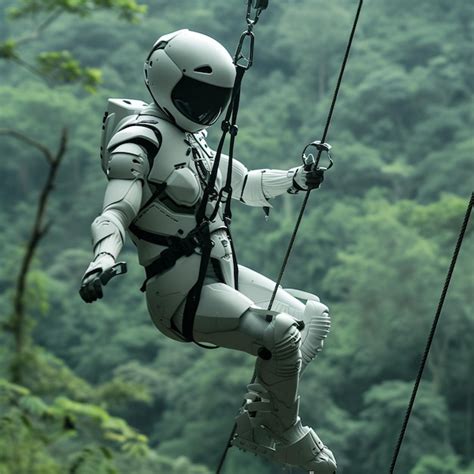 Premium Photo Photo Of A White Humanoid Robot With A Full Face Helmet