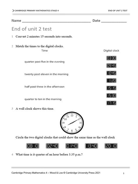 Prim Maths 4 2ed Tr Unit 2 Test Pdf